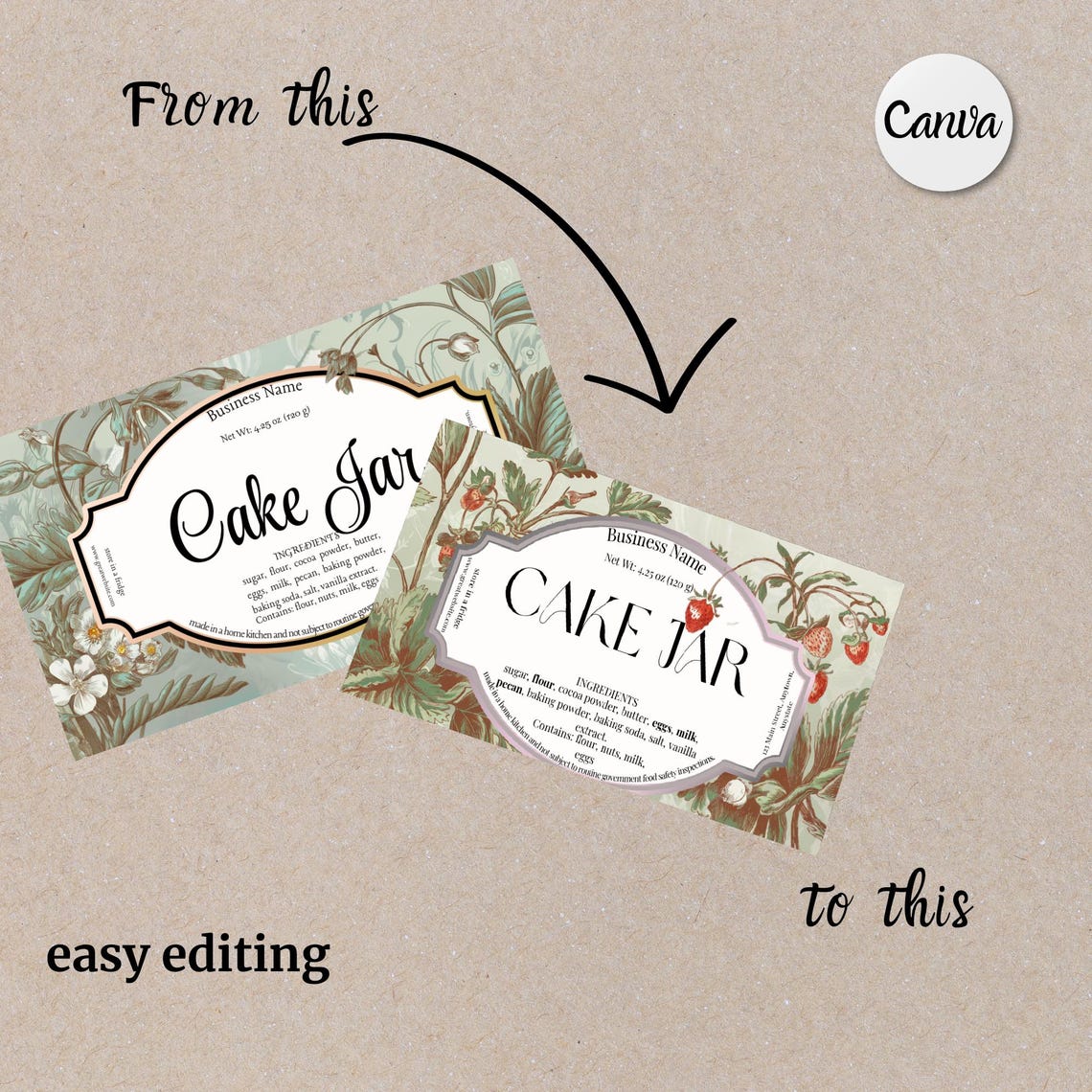 Cake Jar Label Cottage Kitchen Home Cakery Strawberry Cakes Labels ...