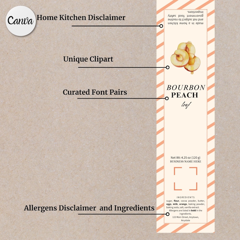 Printable Mini Cake Peach Dessert Labels Loaf Southern Peach Cobbler ...