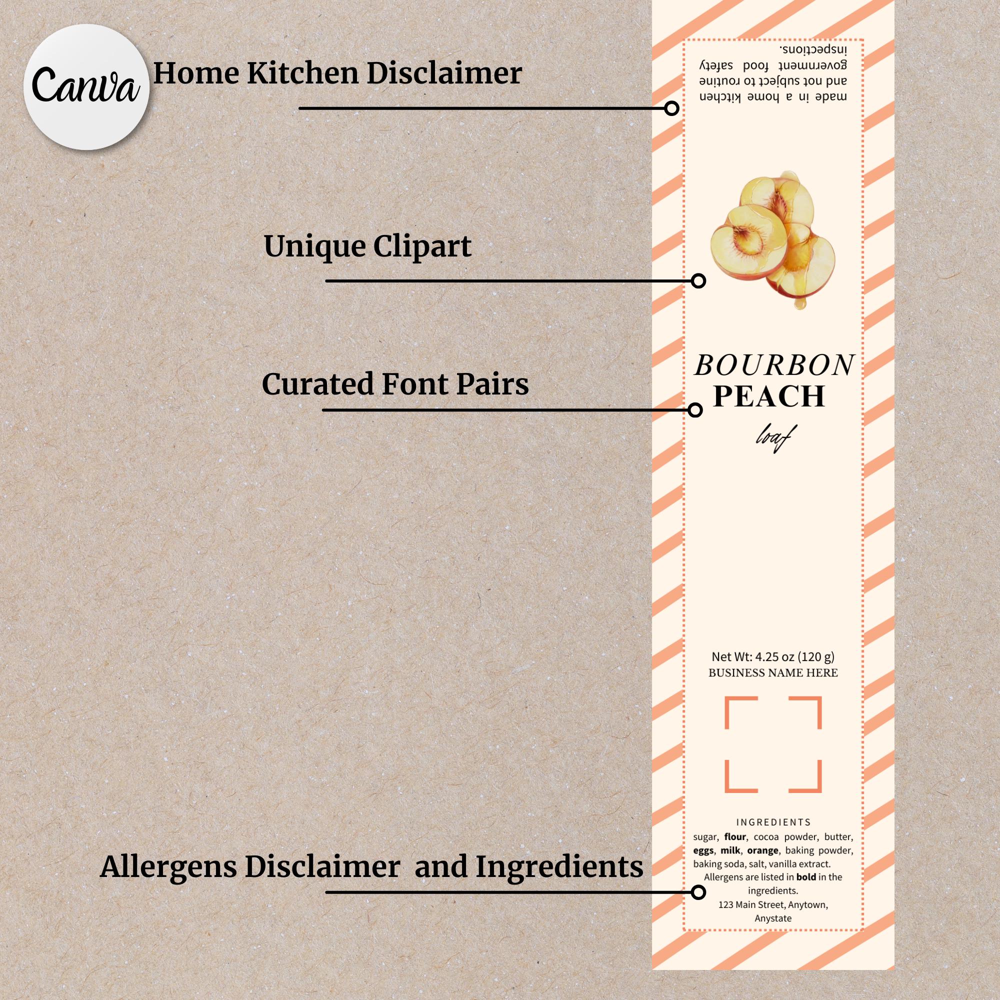 Printable Mini Cake Peach Dessert Labels Loaf Southern Peach Cobbler ...
