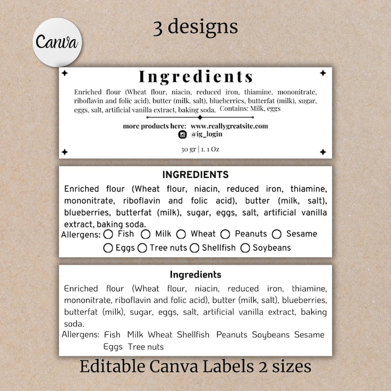 Minimalist Ingredient Label Template Cookie Cottage Food Ingredient ...