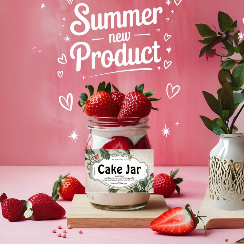 Cake Jar Label Cottage Kitchen Home Cakery Strawberry Cakes Labels ...