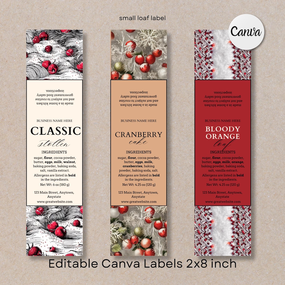 Mini Christmas Cake Loaf Label Template Editable Sweet Bread Tin ...