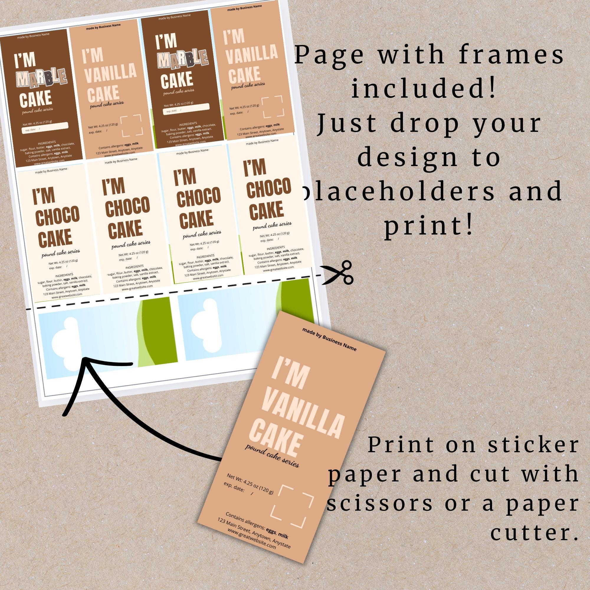 Vanilla Cake Loaf Slice Editable Sticker Template Bite Size Cake ...