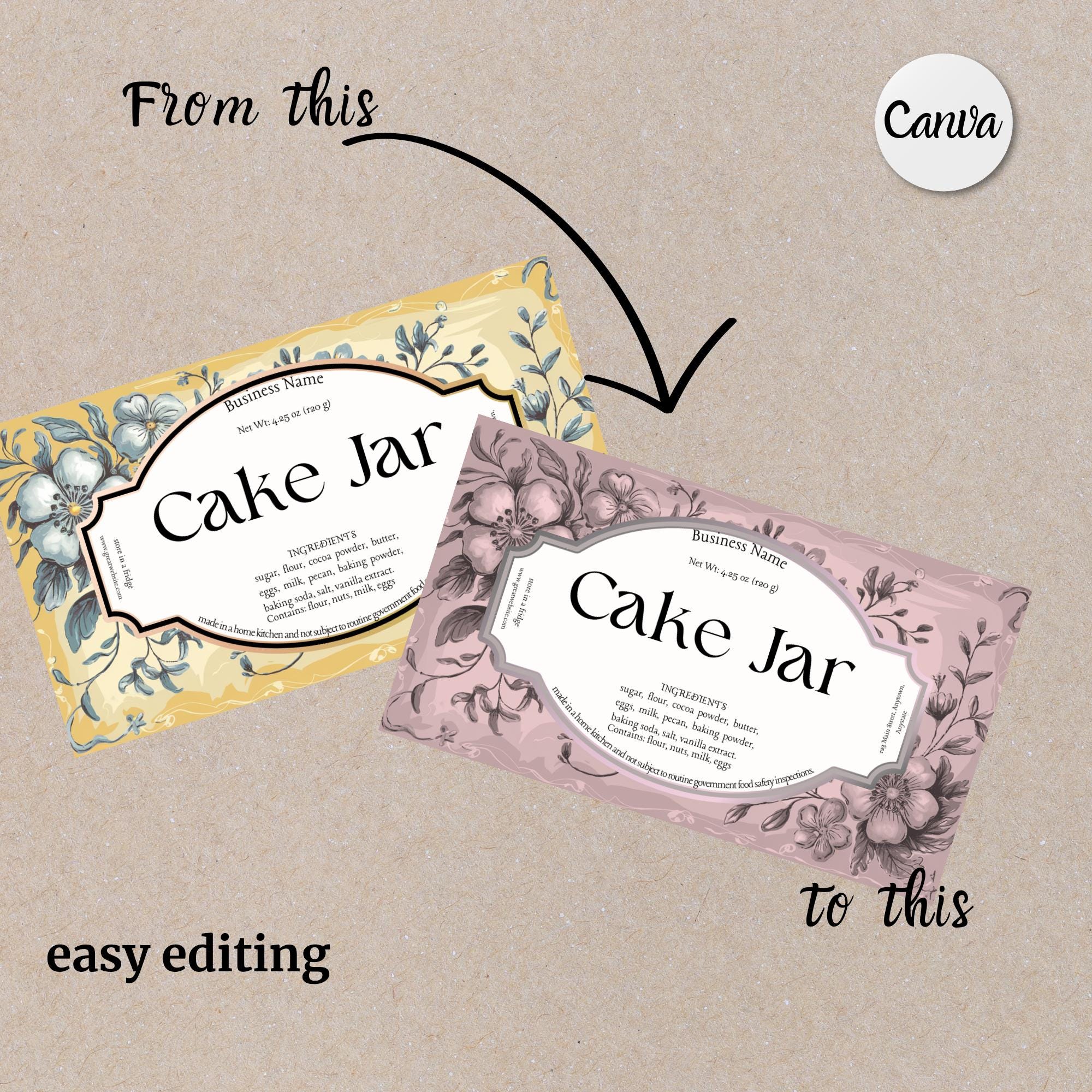 Cake Jar Label Cottage Kitchen Home Cakery Small Cakes Labels Victorian ...