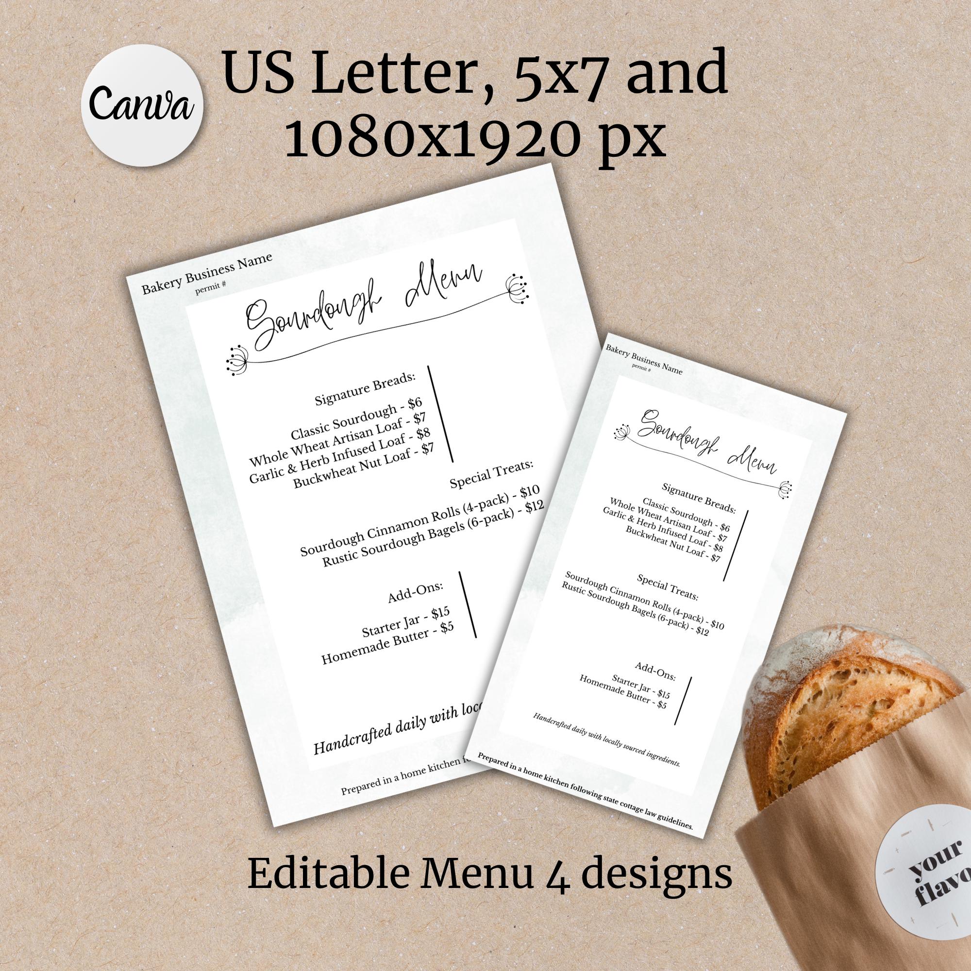 Sourdough Menu Bakery Price List Template Bundle Editable Bread Price ...