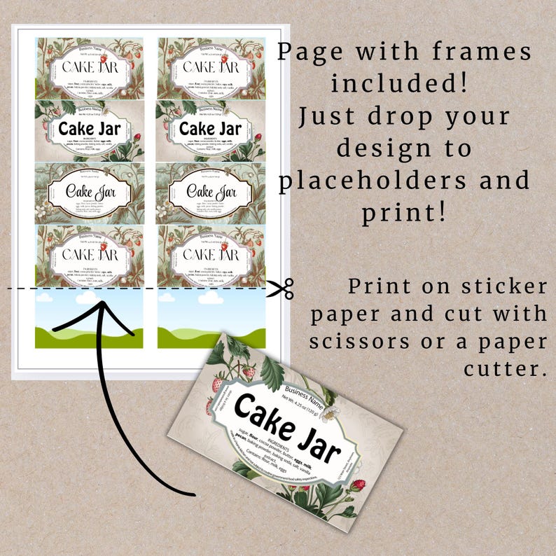 Cake Jar Label Cottage Kitchen Home Cakery Strawberry Cakes Labels ...