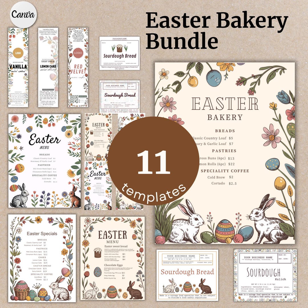 Bakery Easter Decor Label Bundle 11 Editable Cottage Food Labels for ...