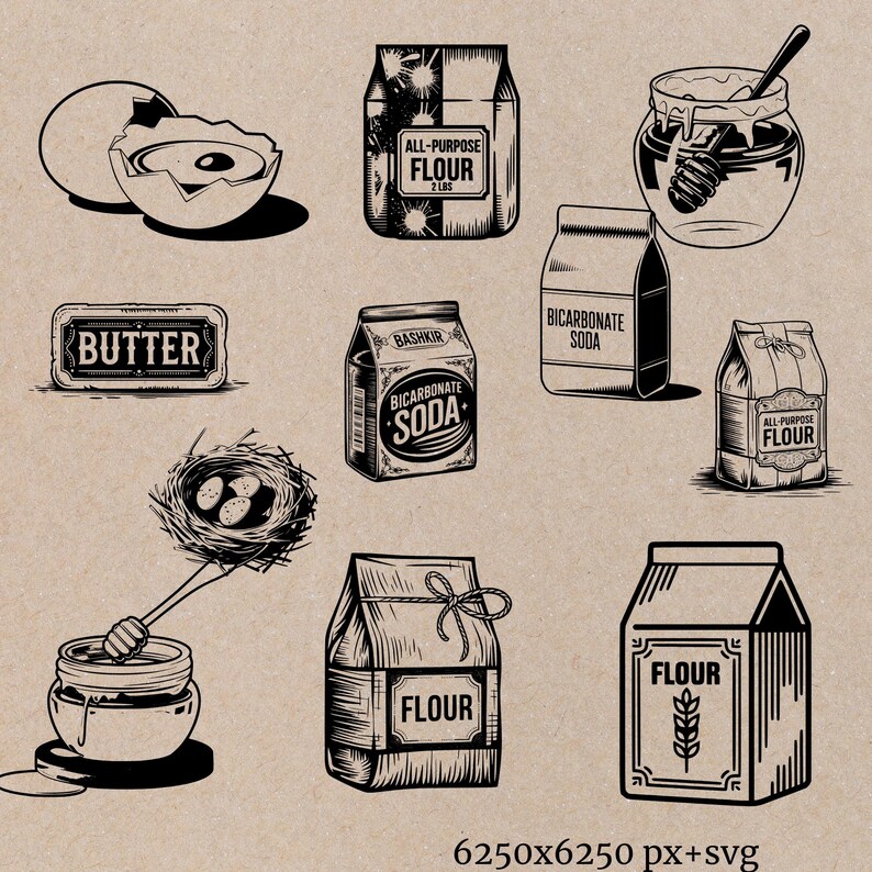 Cake Ingredient Clipart SVG Thermal Label Printer Flour Milk Butter PNG ...
