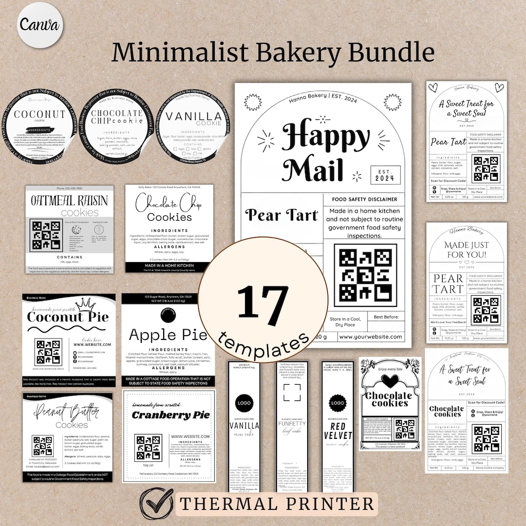 Minimalist Bakery Label Bundle 17 Editable Cottage Food Labels for ...