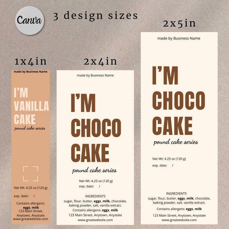 Pound Cake Slice Label Editable Mini Cake Portion Label Template Loaf ...