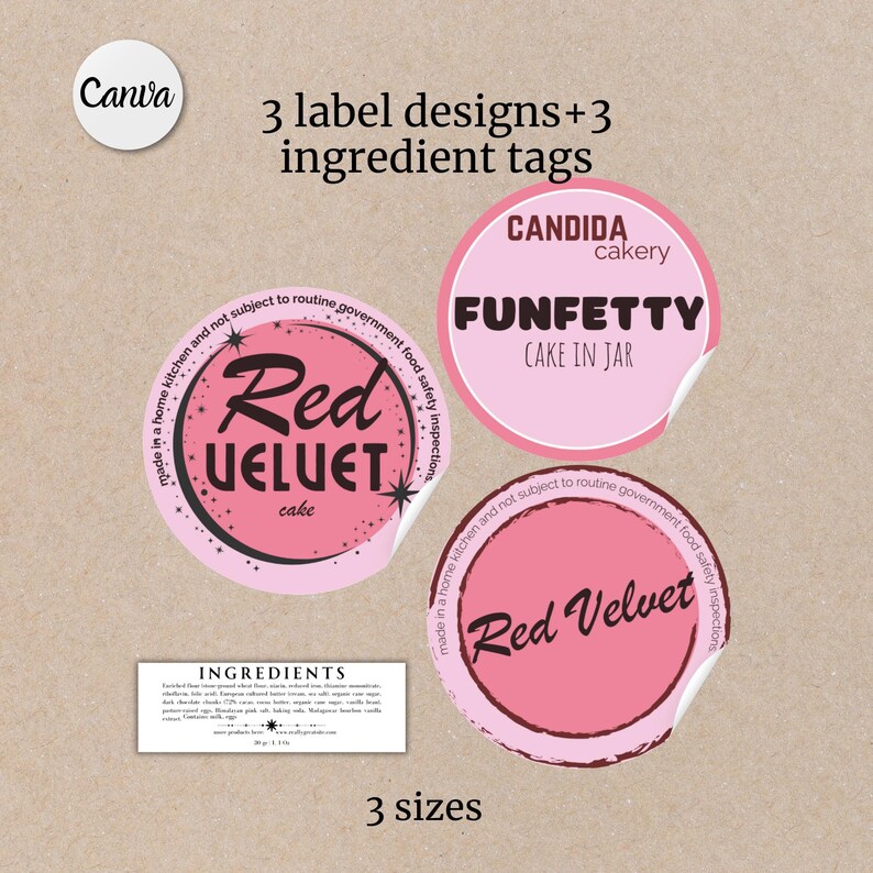 Custom Mason Jar Cake Labels for Bakers Funfetti and Red Velvet Cake ...