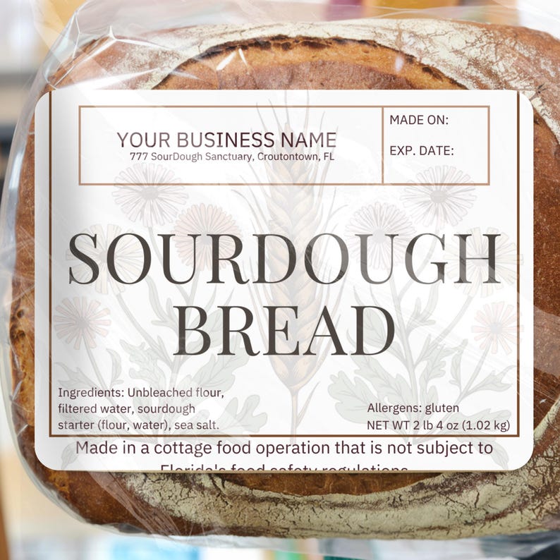 Sourdough Bread Ingredient List Label Cottage Law Sourdough Label ...