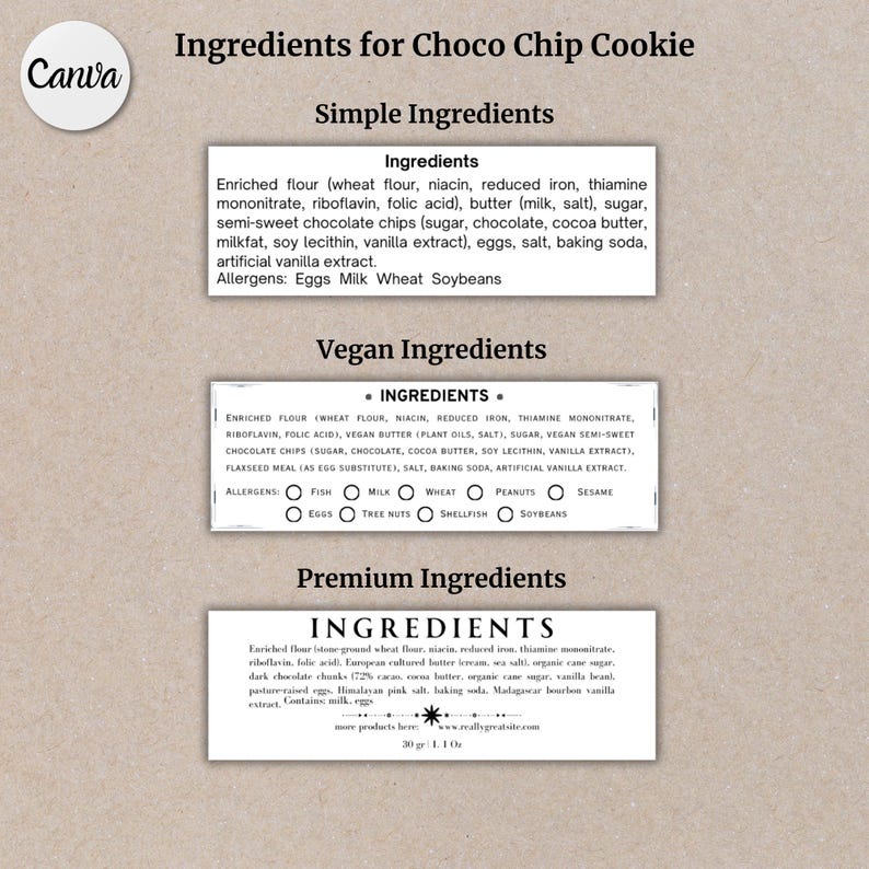 Minimalist Choco Chips Cookie Ingredient Label Template Cottage Food ...