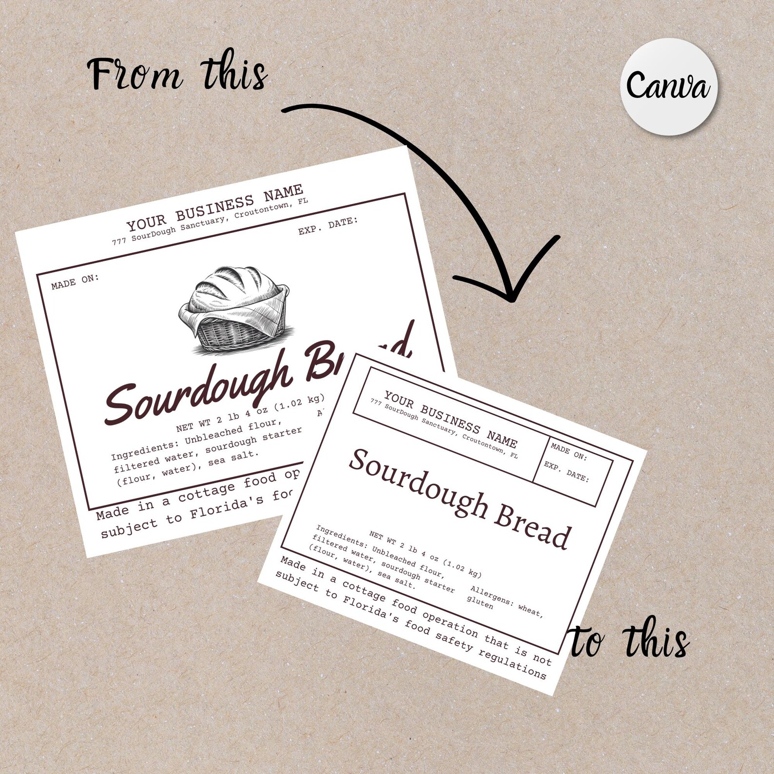 Sourdough Ingredient Label Card Gluten Alert Label Cottage Law Masa ...