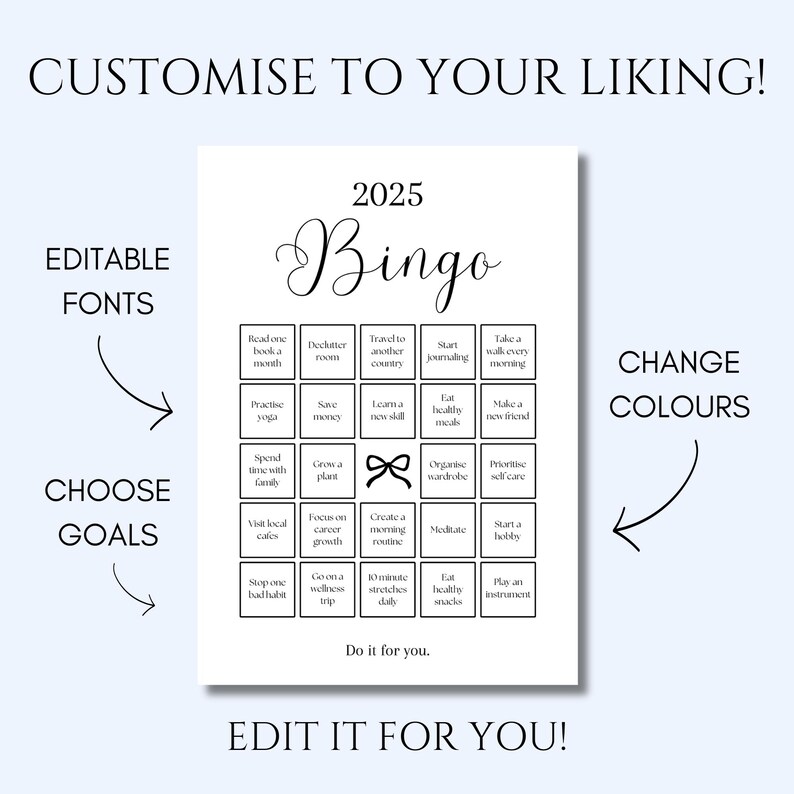 2025 New Years Bingo Resolution Card Resolution Tracker 2025 Goal ...