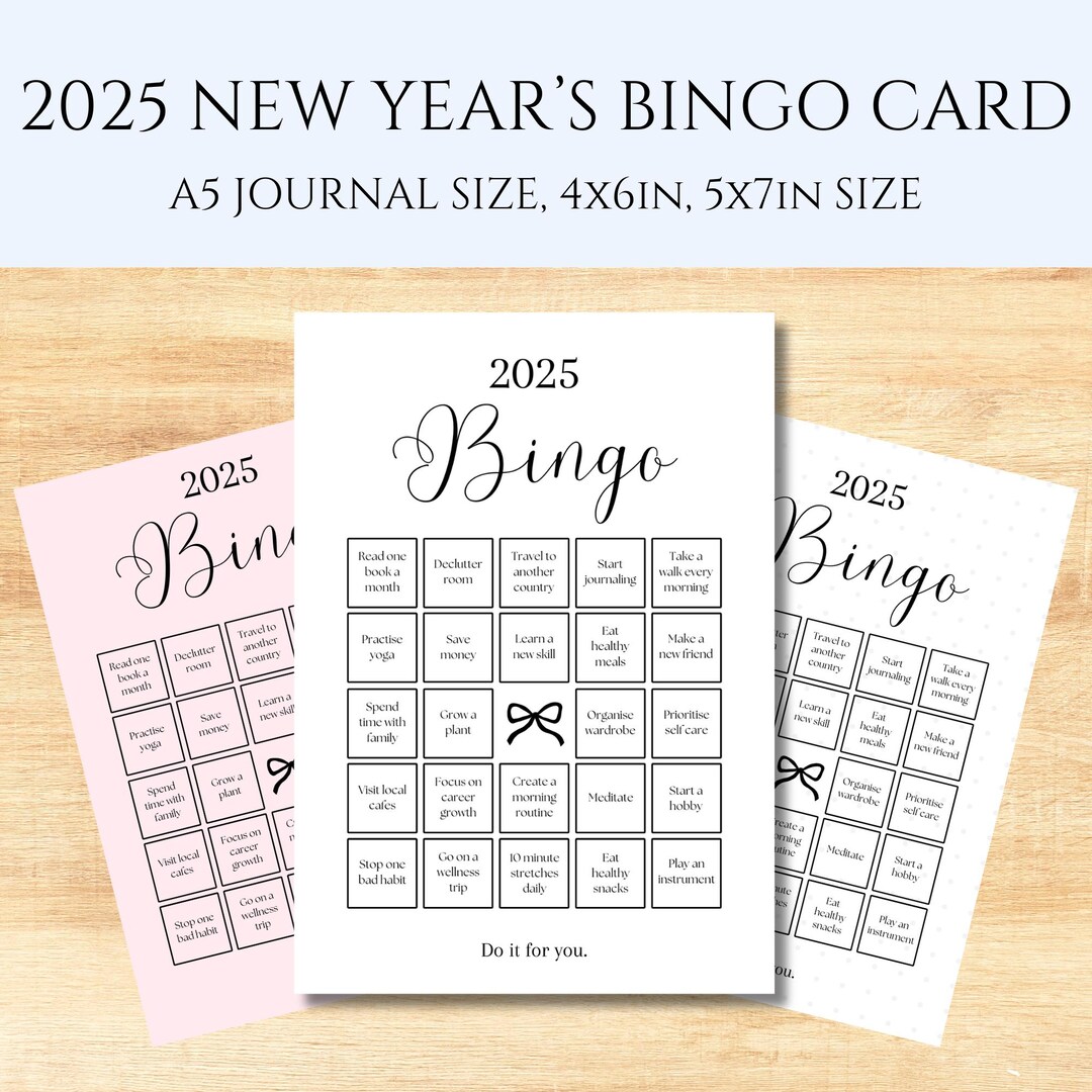 2025 New Years Bingo Resolution Card | Resolution Tracker 2025 Goal ...