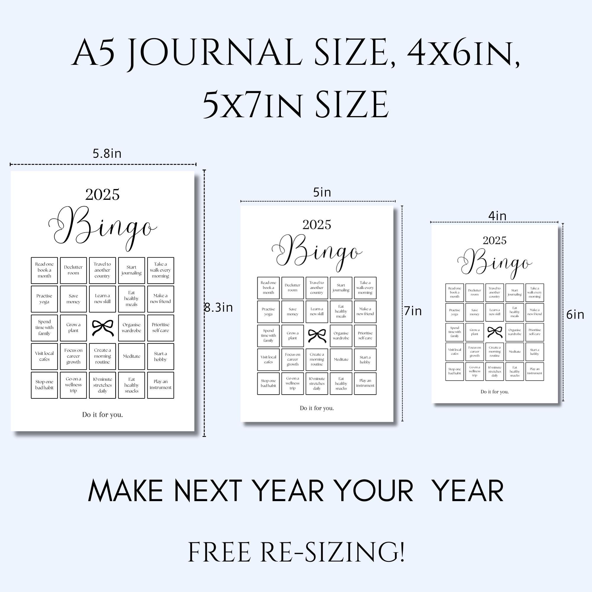 2025 New Years Bingo Resolution Card | Resolution Tracker 2025 Goal ...