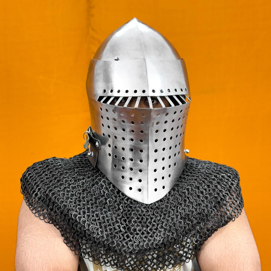 Spoleto Bascinet Helmet With Extra Reinforced Eye Bars Durable Medieval ...