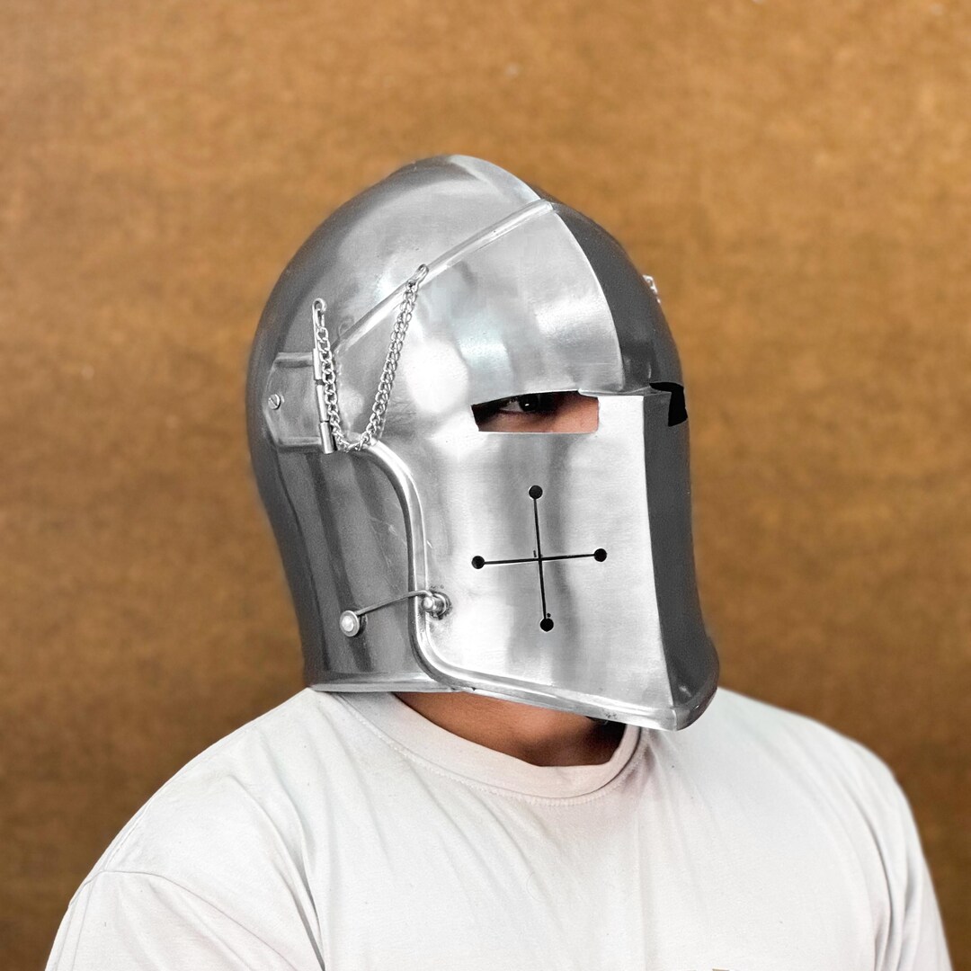 Barbuta Knight Helmet With Visor - 18g Steel Medieval Warrior Armor for ...