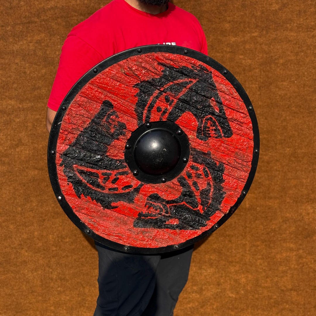Fenrir Red Wolf & Eivor Raven Authentic Battleworn Viking Shields ...
