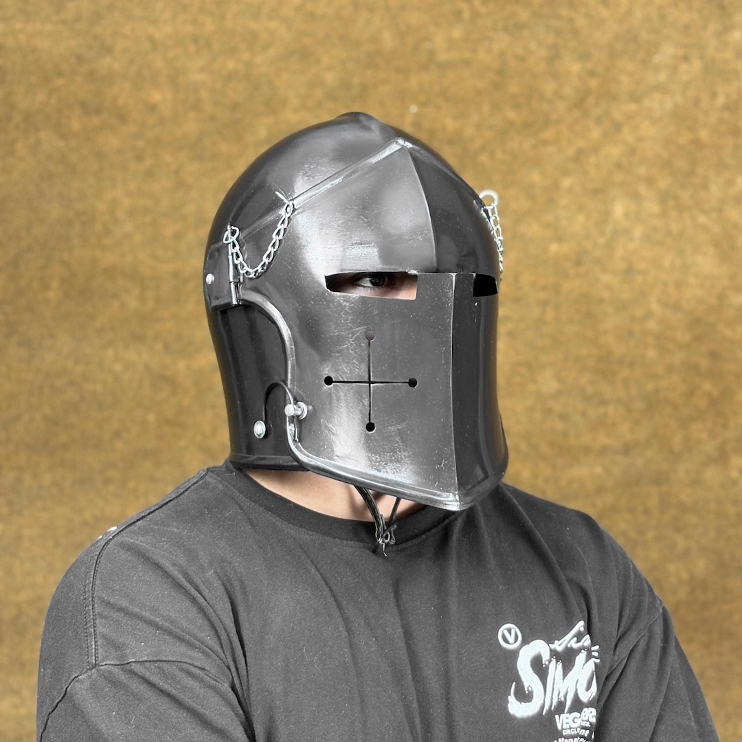 Black Barbuta Knight Helmet With Visor - 18g Steel Medieval Warrior ...