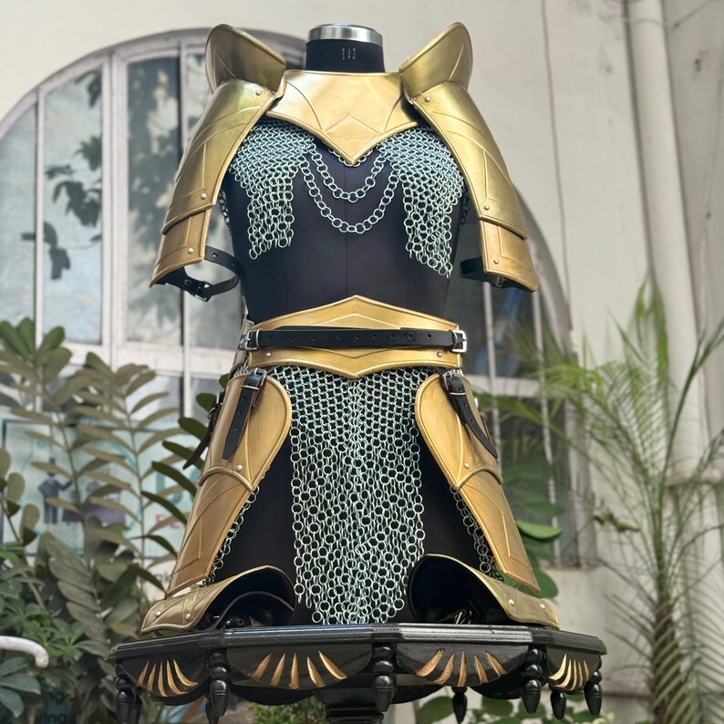 Valkyrie Golden Armor Set – Medieval Lady Warrior Chainmail Costume for ...