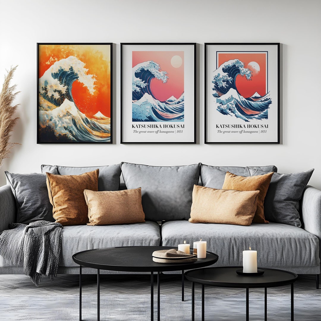 Hokusai - the Great Wave off Kanagawa Reimagined - Set of 3 Japanese ...