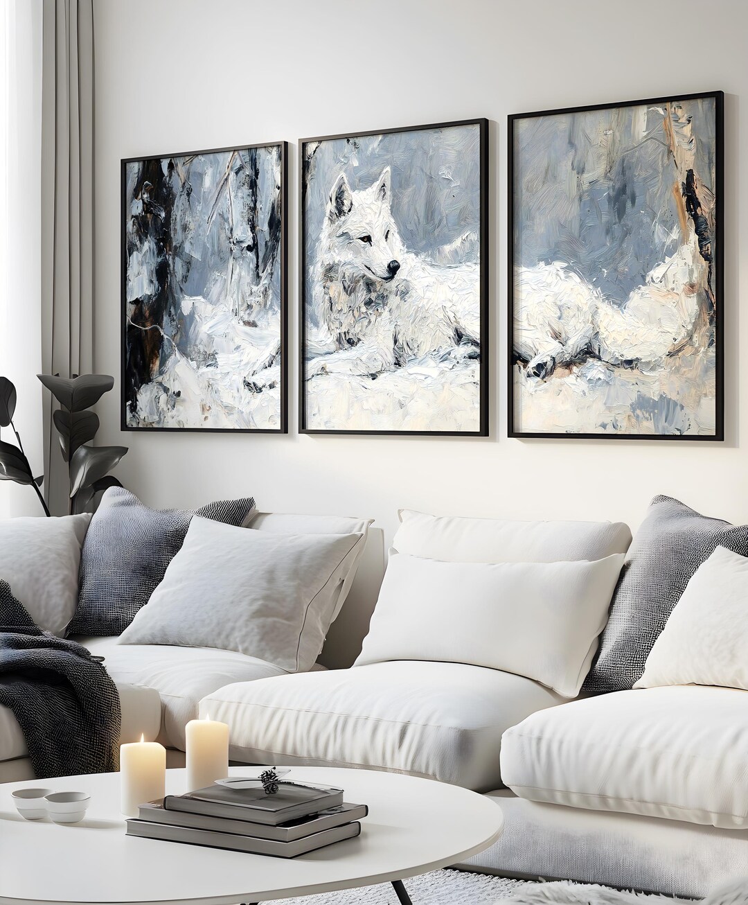 Arctic Wolf Impressionist Art - Triptych in Cool Tones With Dynamic ...