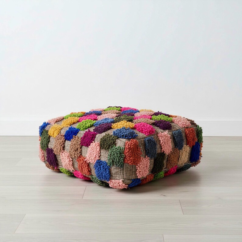 Colorful Bohemian Wool Pouf, Moroccan Handmade Soft Pouffe - Etsy