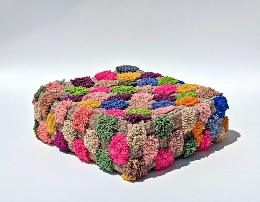 Colorful Bohemian Wool Pouf, Moroccan Handmade Soft Pouffe - Etsy