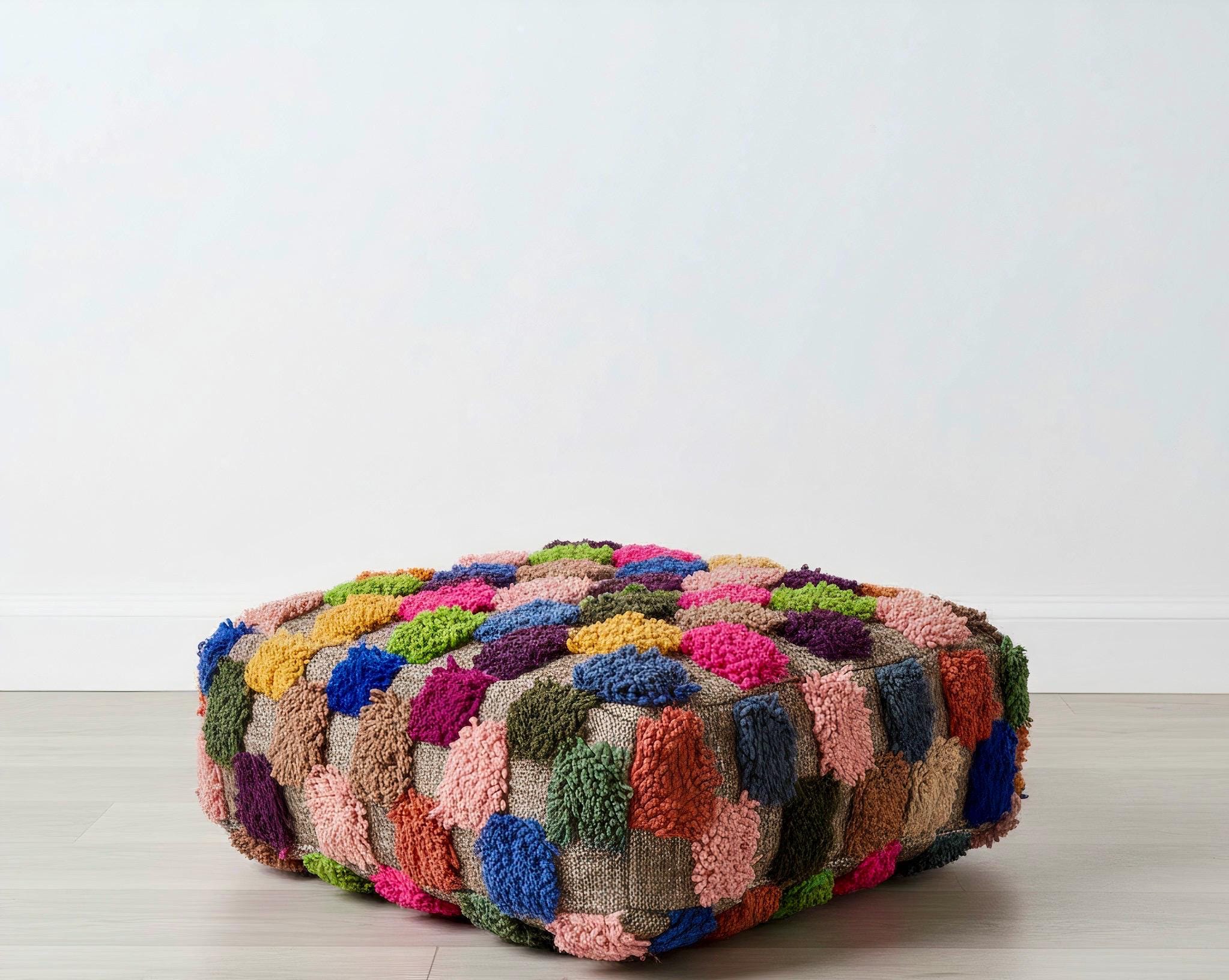 Colorful Bohemian Wool Pouf, Moroccan Handmade Soft Pouffe - Etsy