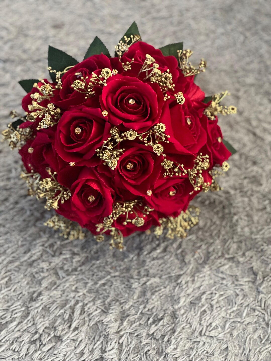 Red and Gold Bridal Bouquet: Artificial Wedding Flowers - Etsy