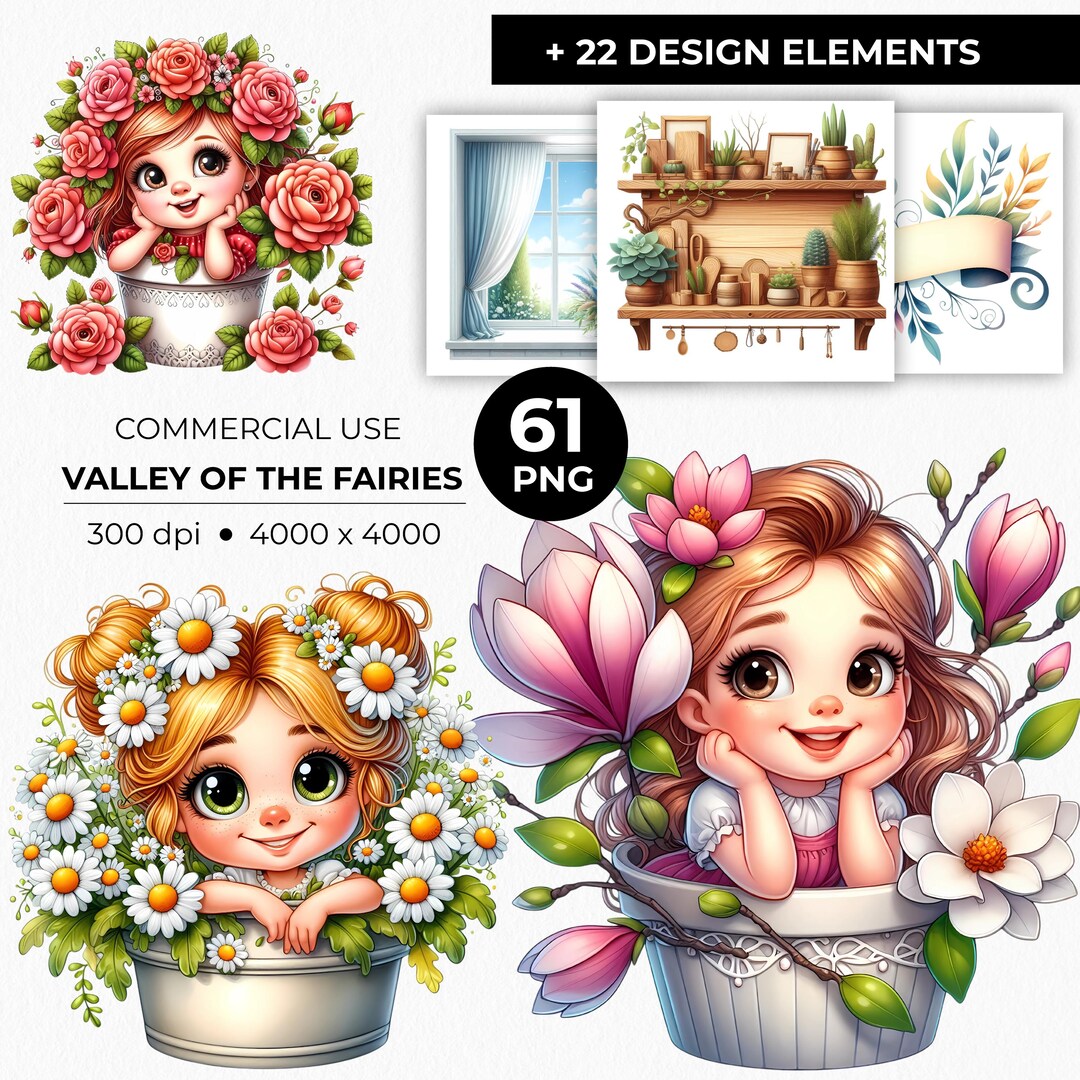 Cute Girls in Flower Pots PNG – Roses, Peonies, Daisies, Orchids ...