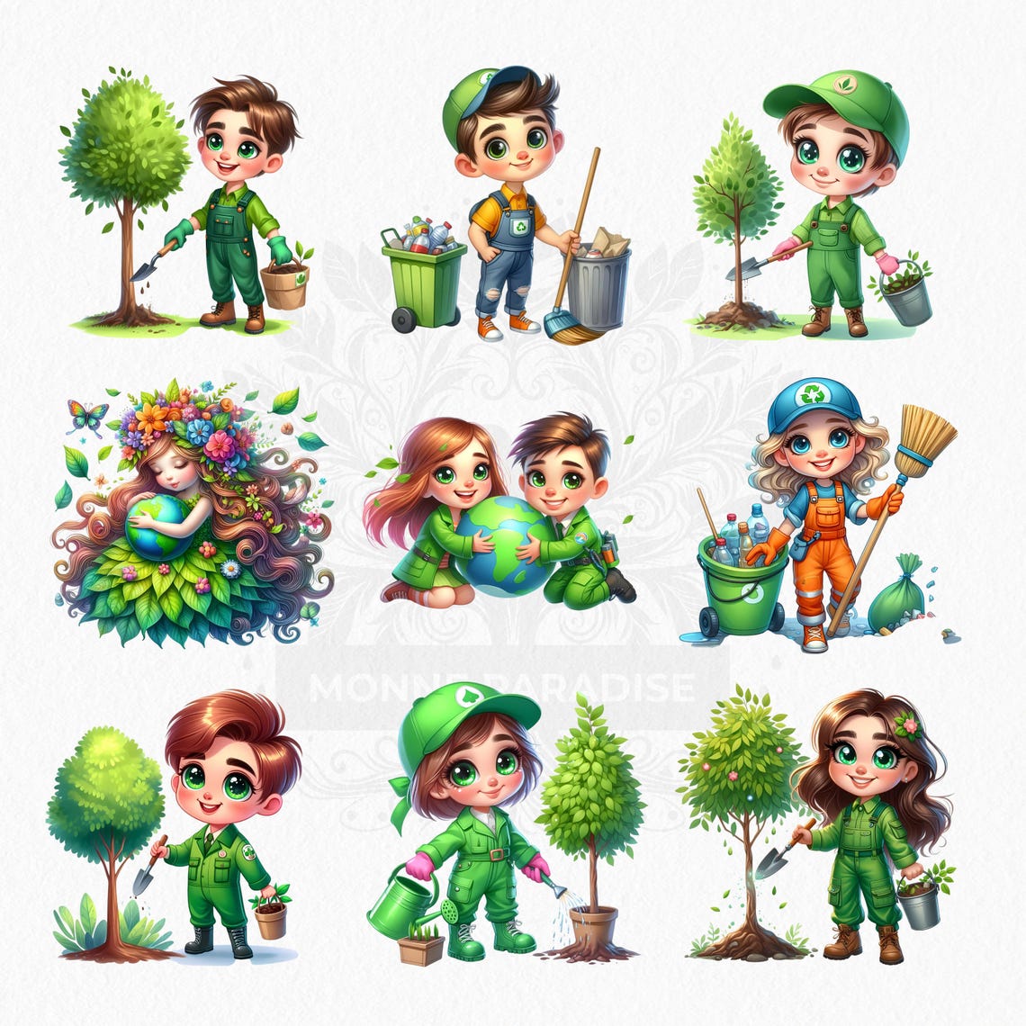 Eco Kids Clipart: Earth Day PNG, World Cleanup Day (digital Download ...