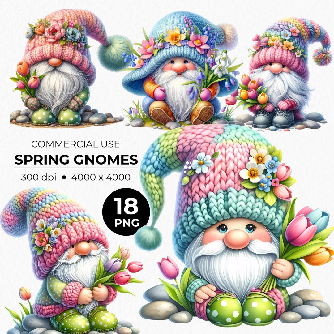 Spring Gnomes PNG, Easter, Floral, Cute Gnomes, Spring Clipart, Digital ...