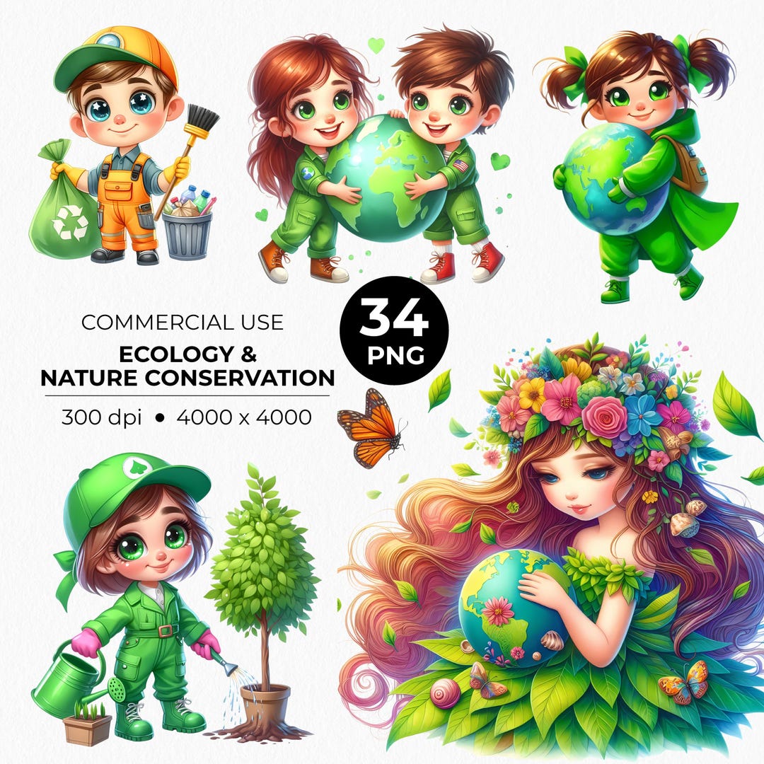 Eco Kids Clipart: Earth Day PNG, World Cleanup Day (digital Download ...