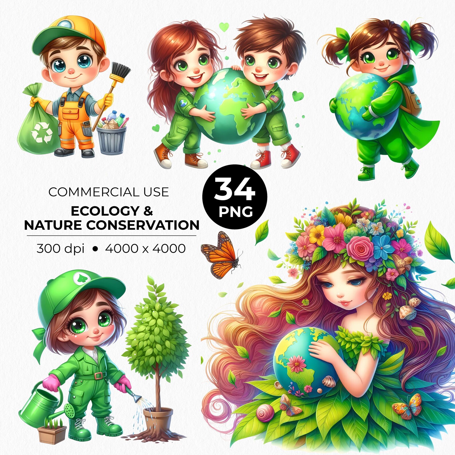 Eco Kids Clipart: Earth Day PNG, World Cleanup Day (digital Download ...