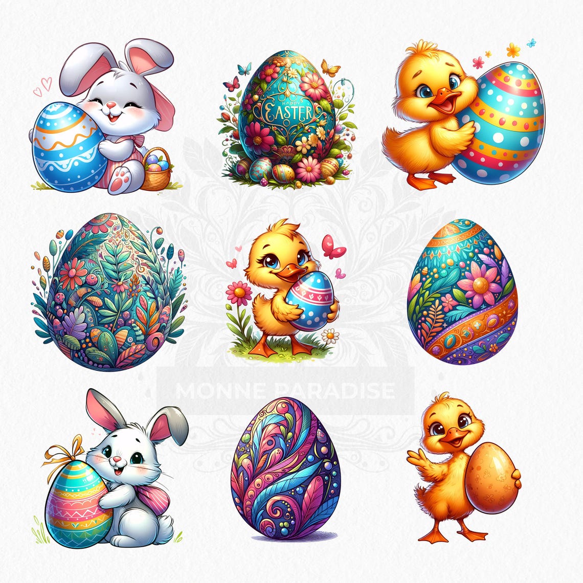 Easter Bunny, Eggs & Duck PNG - Spring, Easter Decor, Cute Rabbit ...