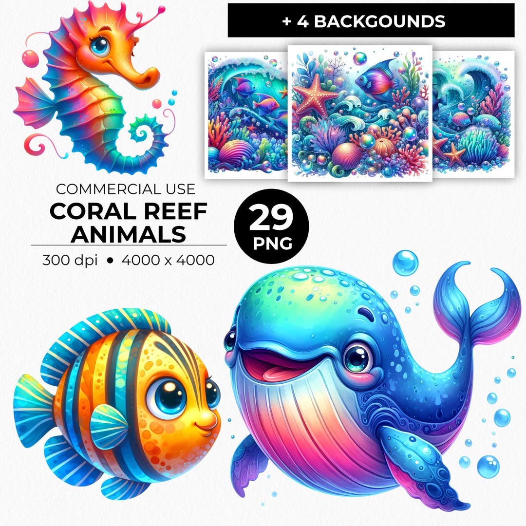 Coral Reef Animals Clipart, Ocean Life PNG, Cute Fish & Sea Creatures ...