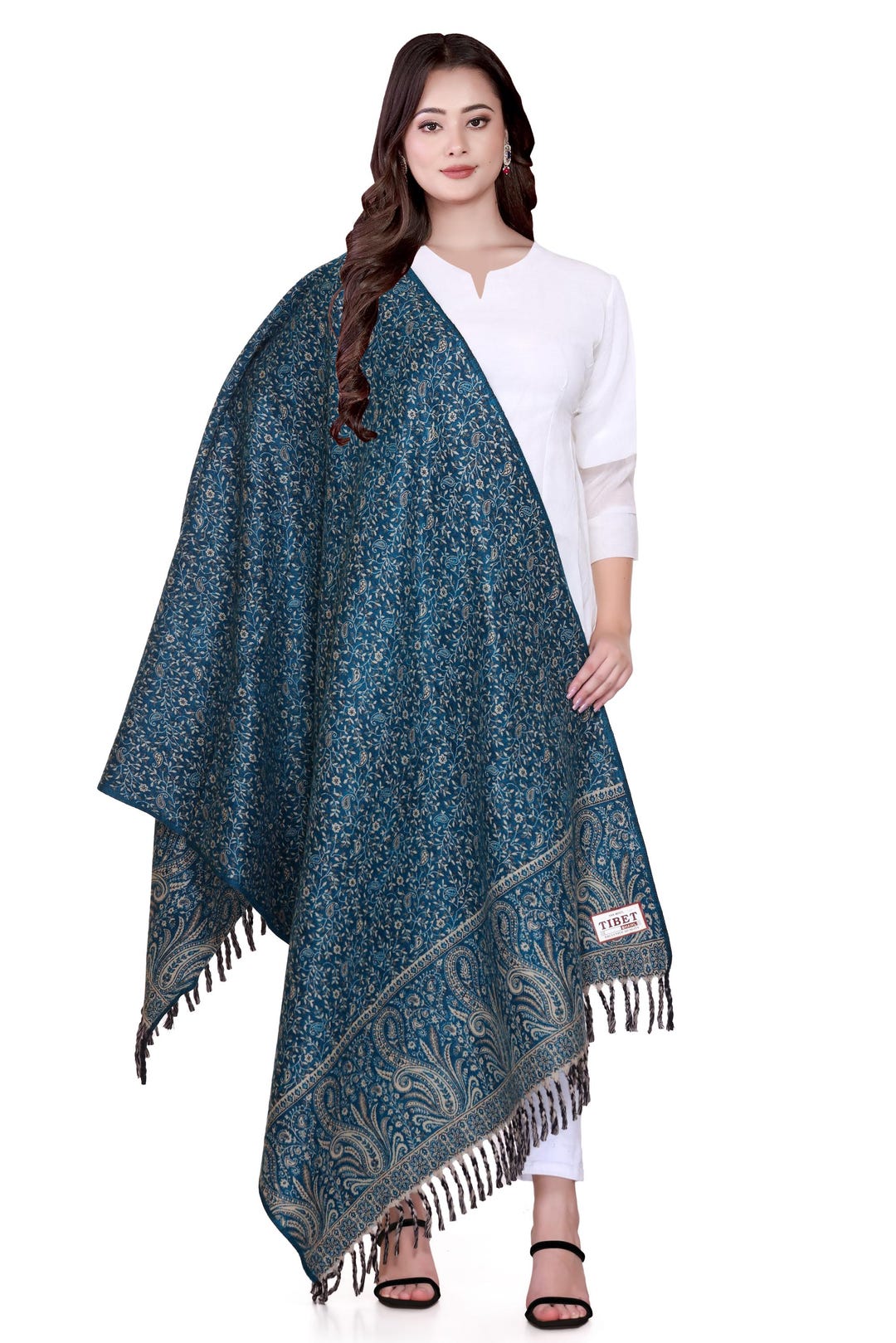 Tibet Yak Wool Shawl Himalayan Made Reversible Paisley Floral Print ...