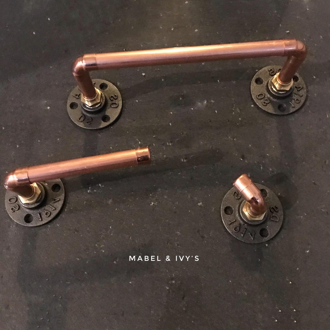 Handmade Copper Pipe Toilet Roll Holder Towel Rail Hook Set Industrial ...