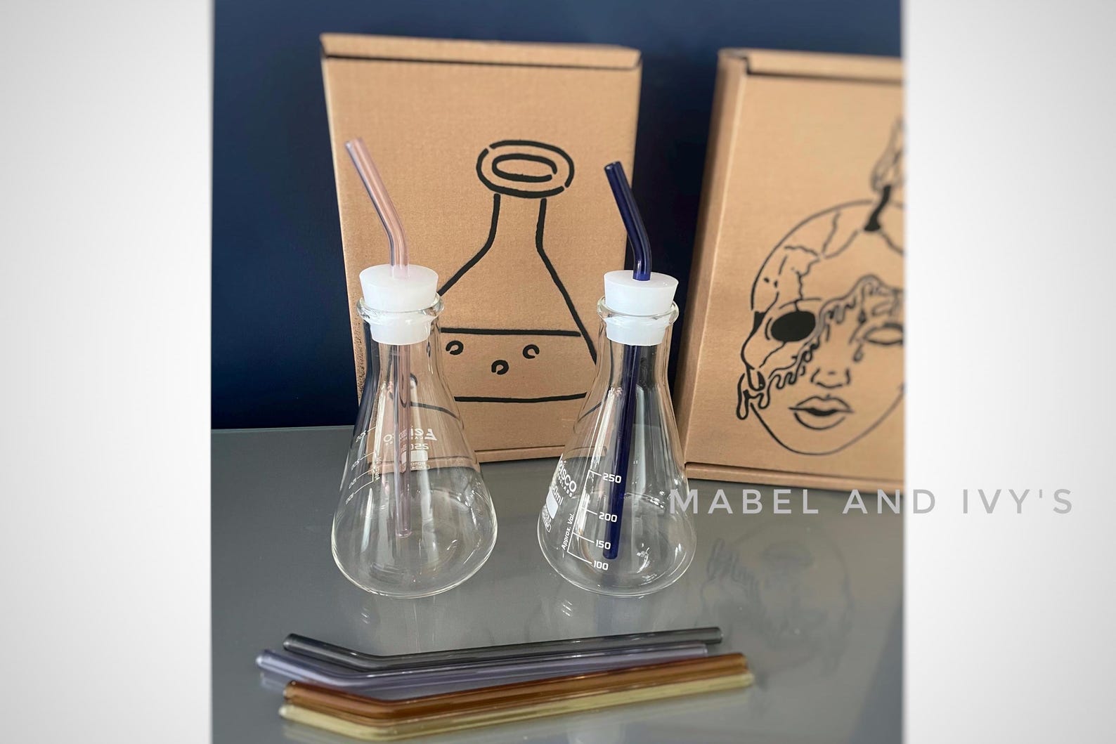 Lab Science Cocktail Glass Set: Conical Glassware With Straws (250ml ...