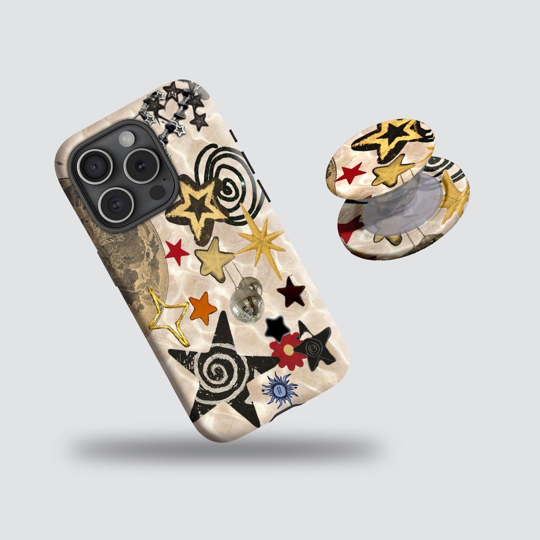 Retro Stars Y2k Collage Phone Case,funky Twinkle Night Whimsy Artistic ...
