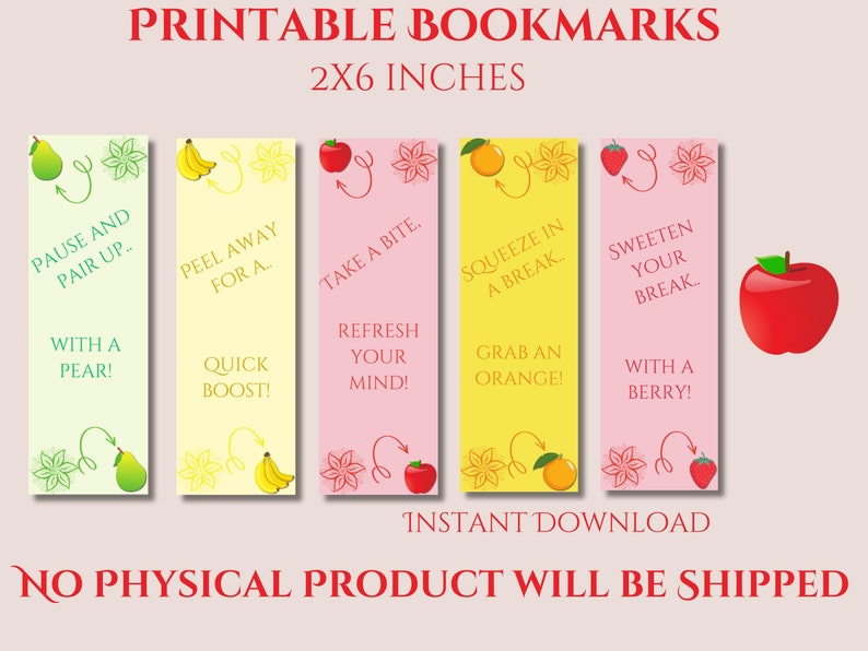 Printable Fruit-themed Bookmark Set: 5 Healthy Reading Break Reminders ...