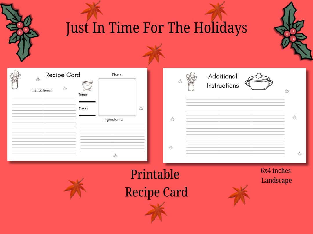 Printable Recipe Card – 6x4" Landscape PDF | Instant Download ...