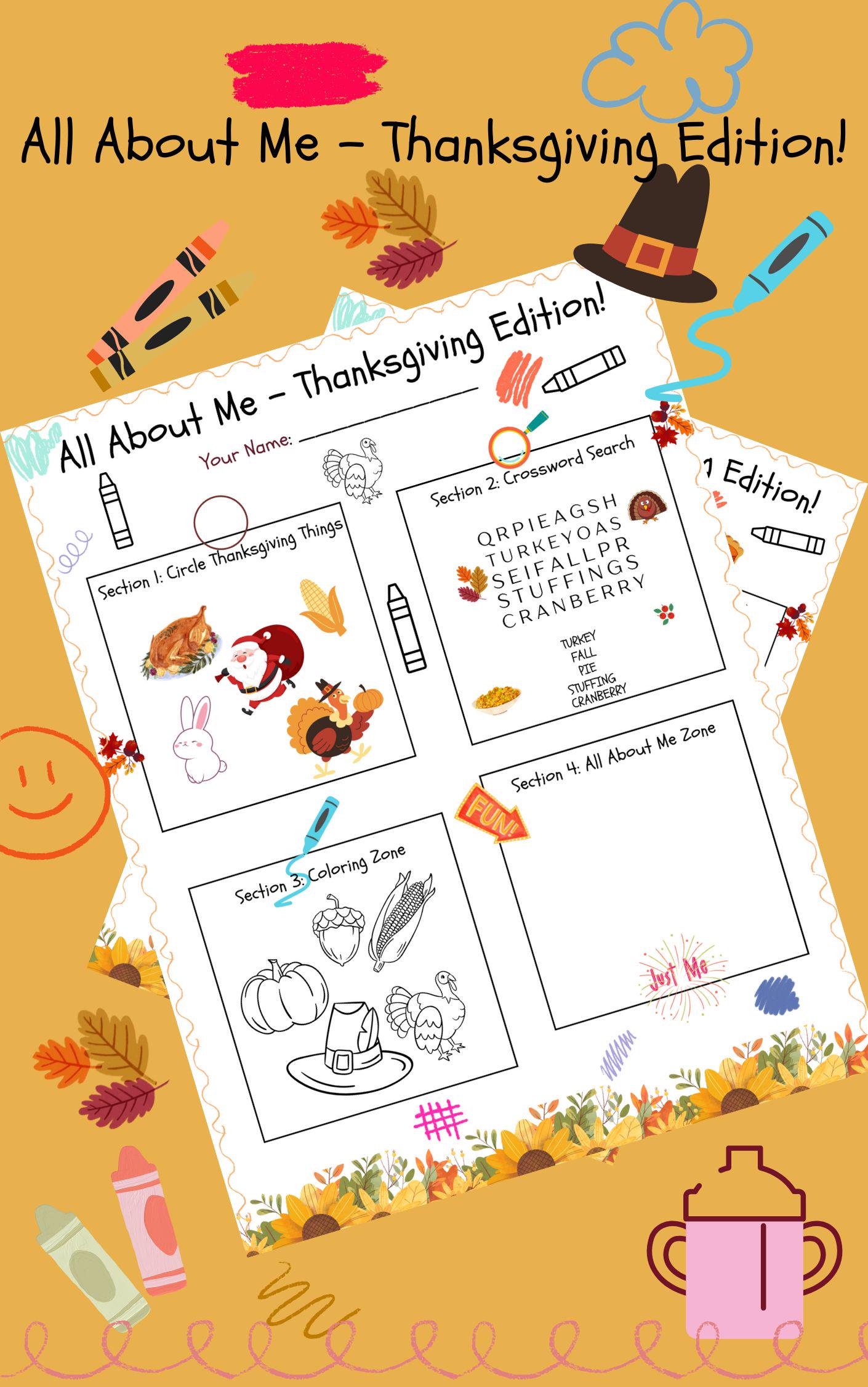 Thanksgiving 'all About Me' Activity Sheet – Printable Kids Game (PDF ...