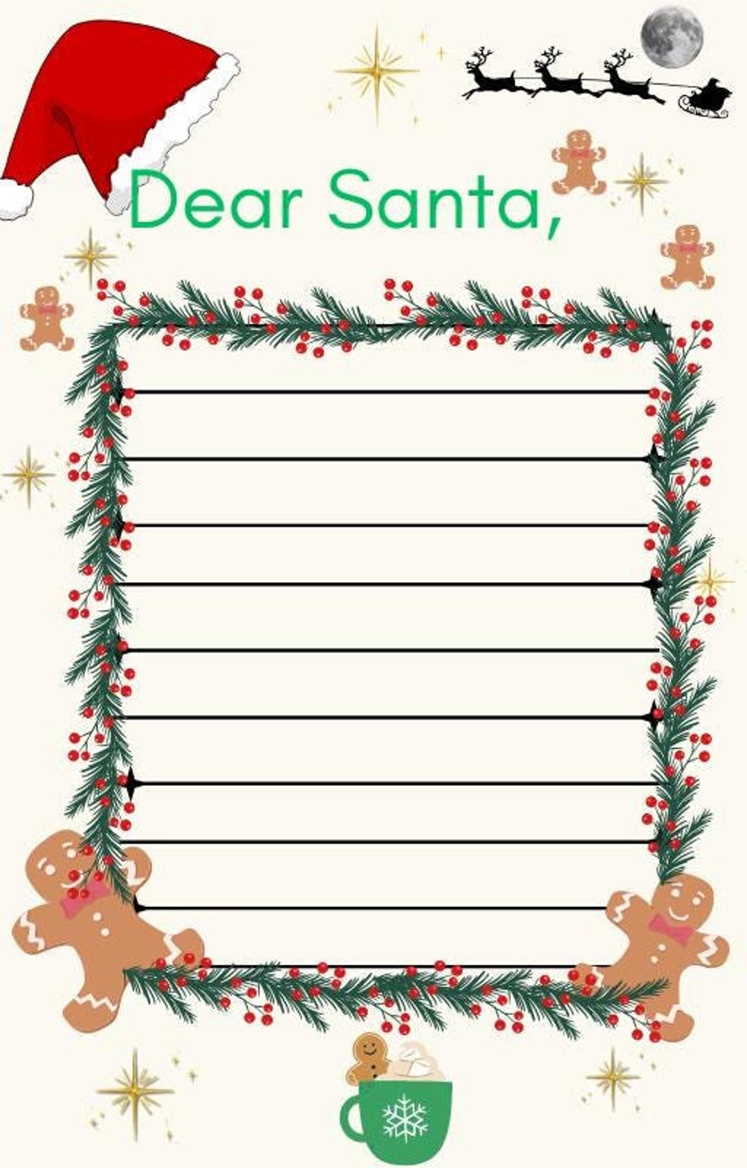 Dear Santa Letter Printable – Christmas Wish List Stationery (PDF) - Etsy