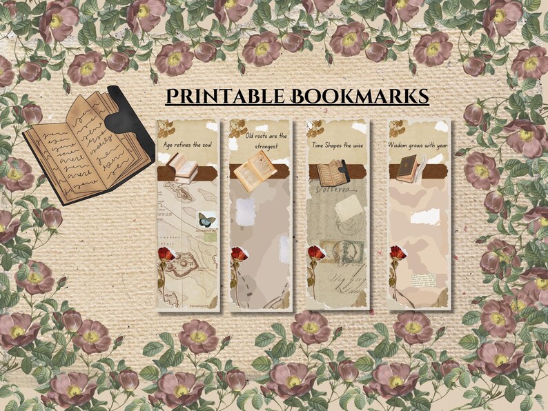 Set of 4 Vintage Printable Bookmarks - Etsy