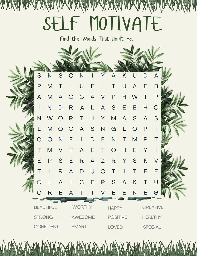 Self Motivate Printable Word Search - Etsy