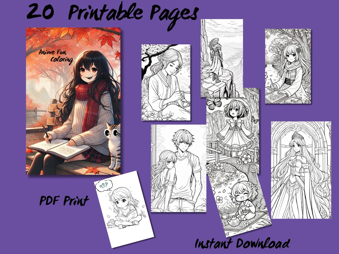 20 Printable Anime Coloring Pages - Etsy